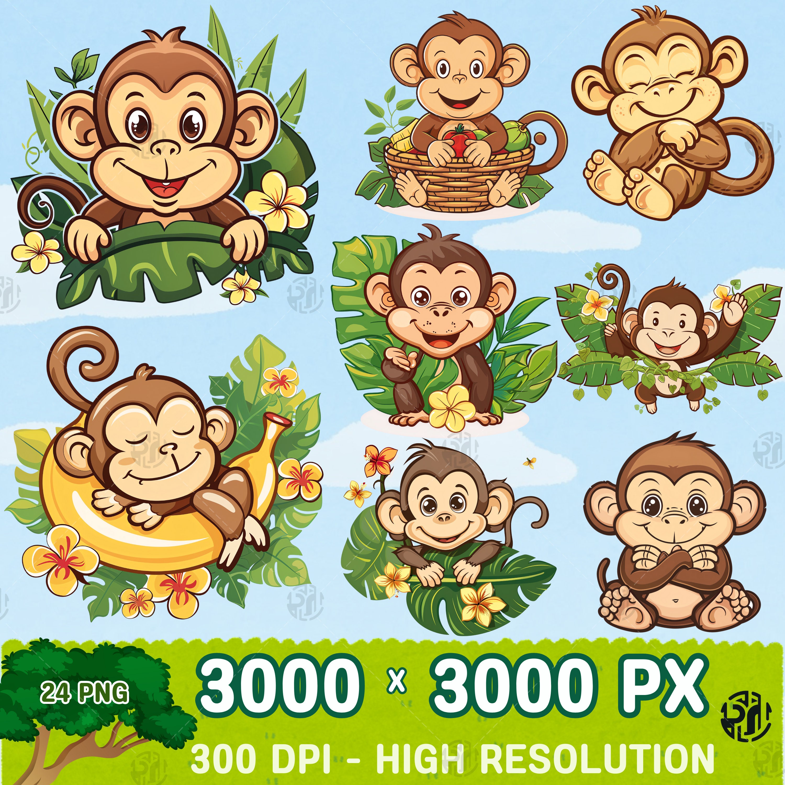 Watercolor Cute Monkey PNG, Animal Clip Art Portrait, Monkeys With ...