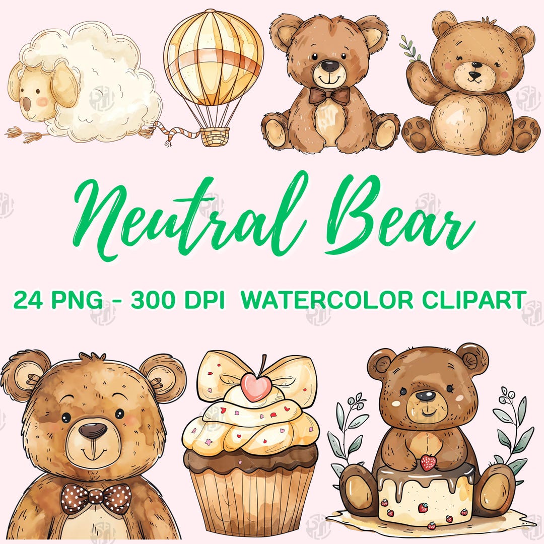 Watercolor Neutral Bear PNG, Cute Bear Clip Art, Animal Nursery Clipart ...