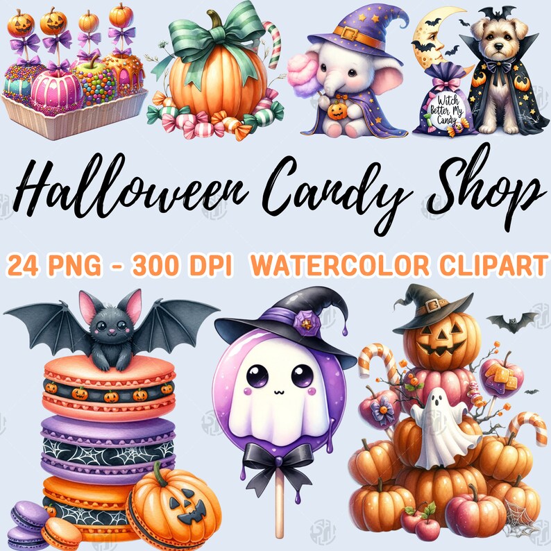 Watercolor Halloween Candy Shop PNG, Scary Candy Clip Art, Fun Cartoon ...