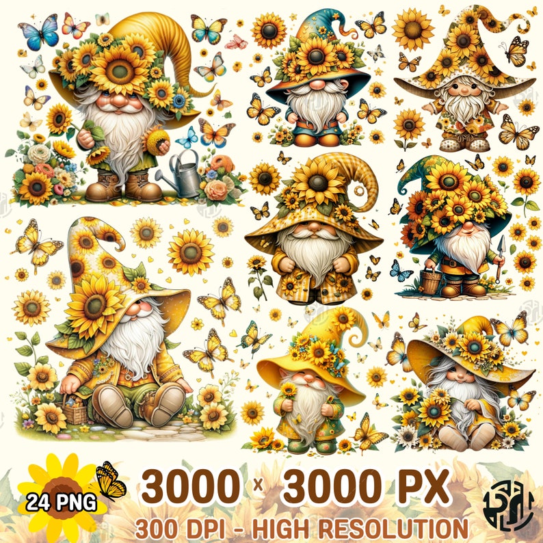 Watercolor Sunflower Gnome PNG, Cute Sunflowers Gnomes Clipart ...