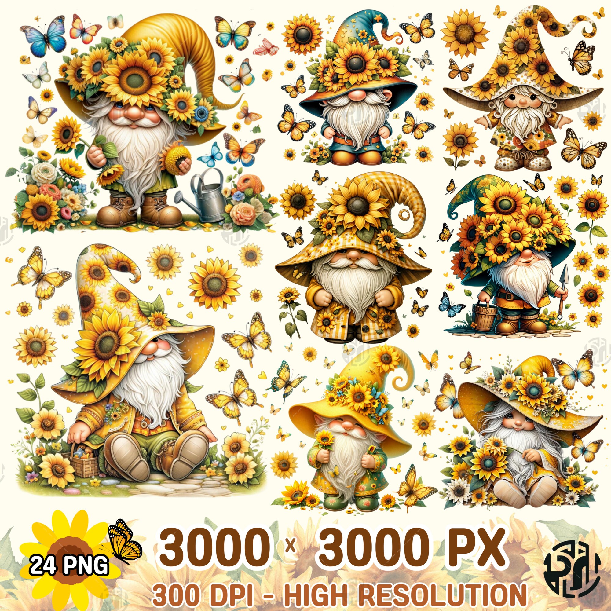 Watercolor Sunflower Gnome PNG, Cute Sunflowers Gnomes Clipart ...