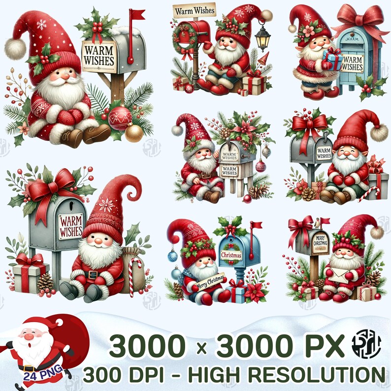 Watercolor Christmas Mailbox Gnome PNG, Cute Gnomes Clip Art, Holiday ...