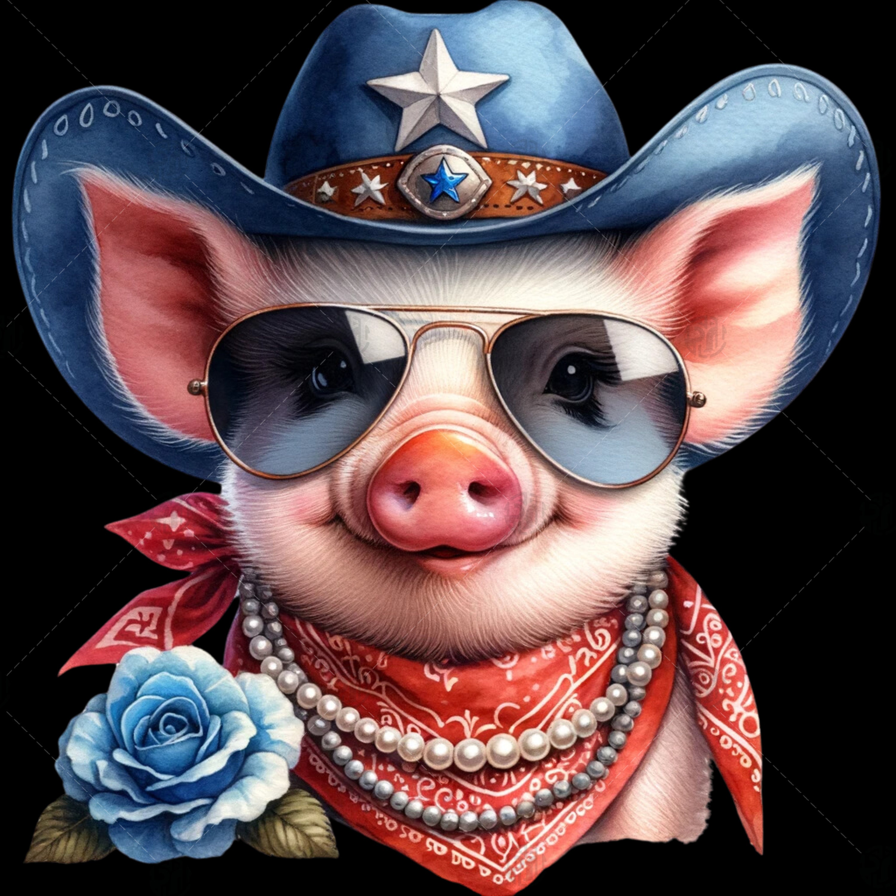 Watercolor Happy Pig PNG, Patriotic Clip Art Portrait, Cute Animal ...