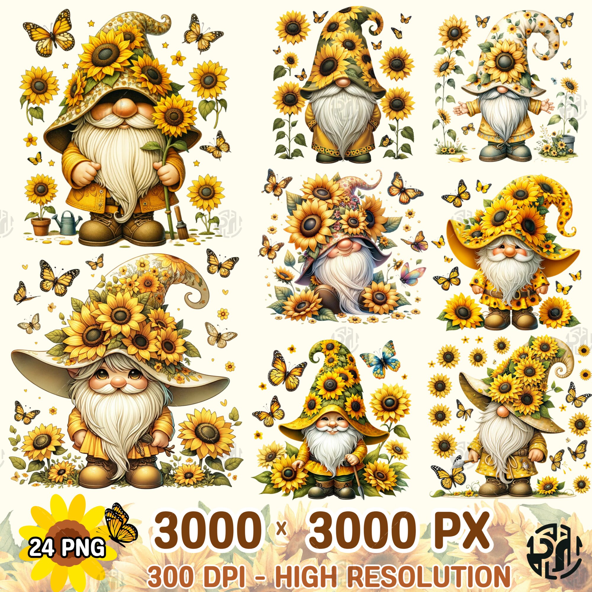 Watercolor Sunflower Gnome PNG, Cute Sunflowers Gnomes Clipart ...