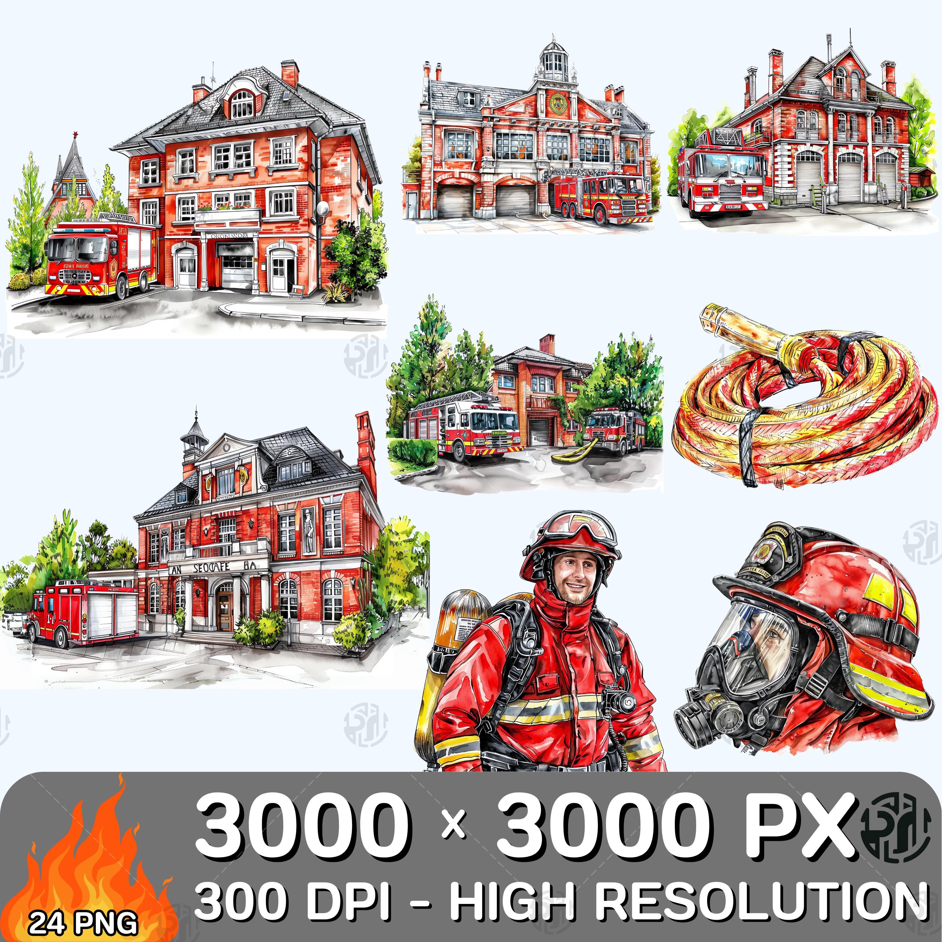 Watercolor Firefighter PNG, Fire Truck Station Clip Art, Firetruck ...