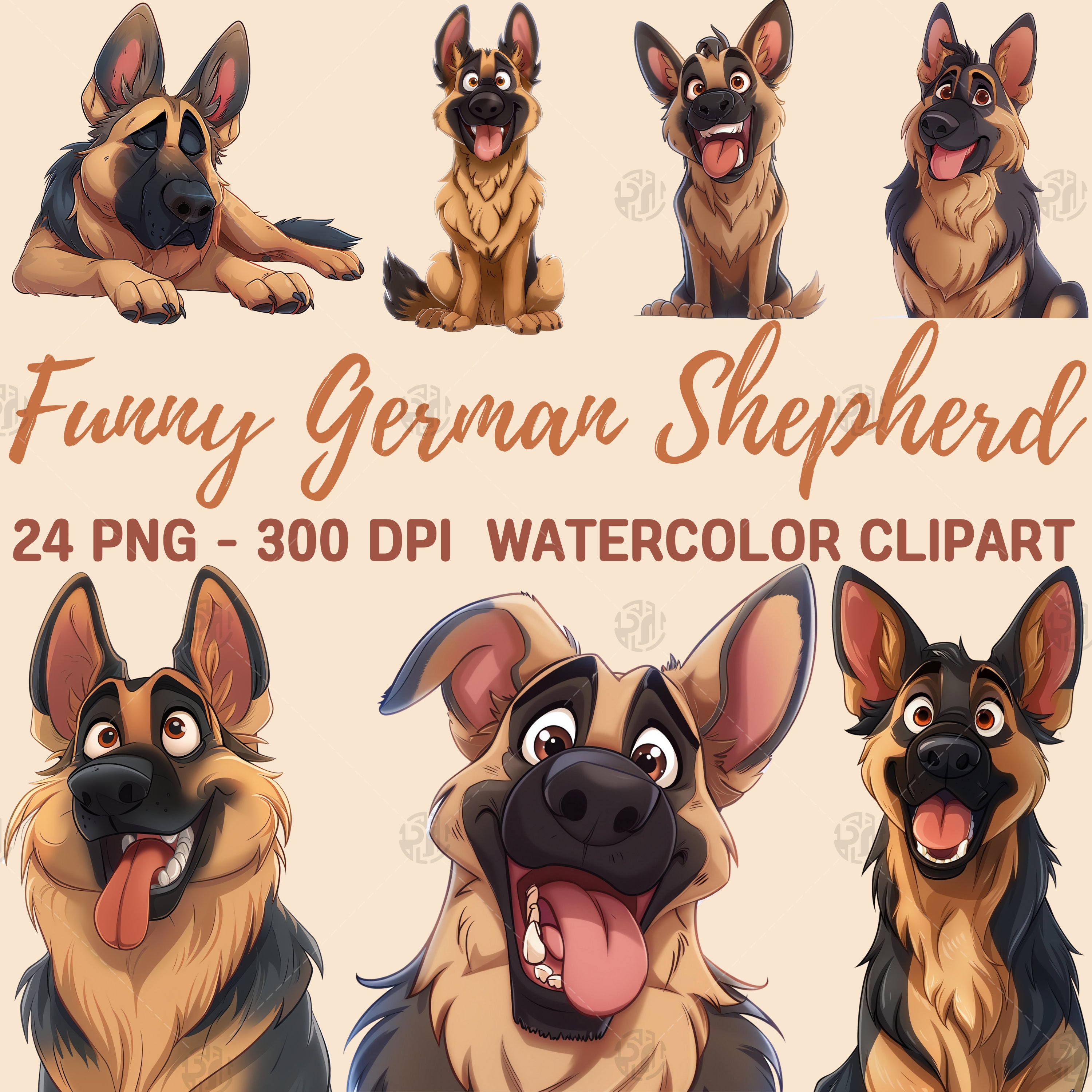 Watercolor Funny German Shepherd PNG, Cute Dog Clip Art, Puppy Dogs ...