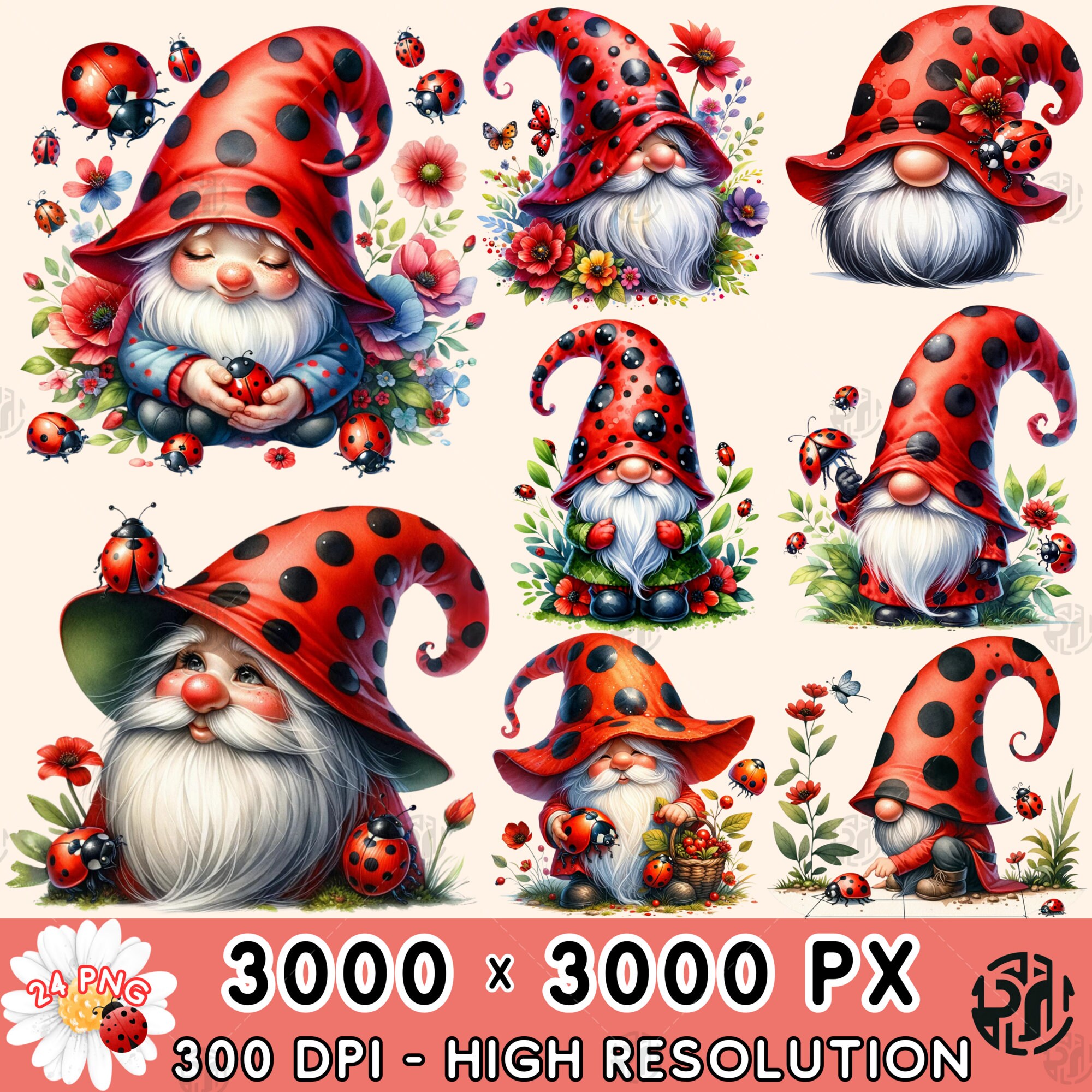Watercolor Ladybug Gnome PNG, Cute Love Bug Gnomes Clipart, Spring ...