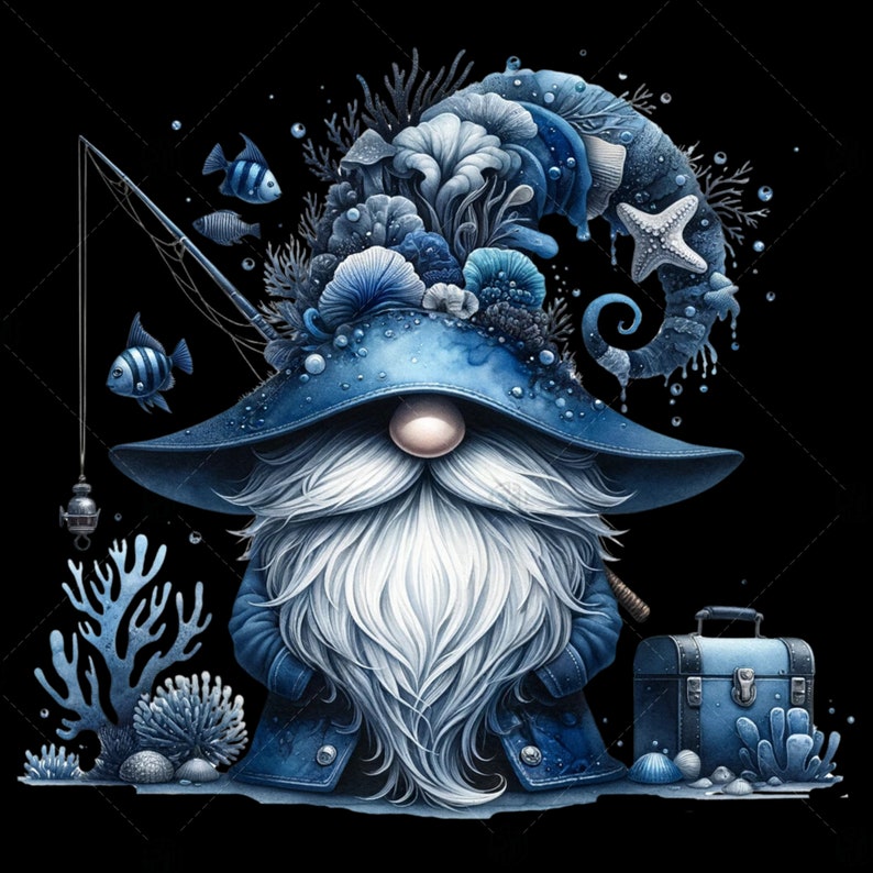 Watercolor Fishing Gnome PNG, Cute Fisherman Gnomes Clipart, Fly ...