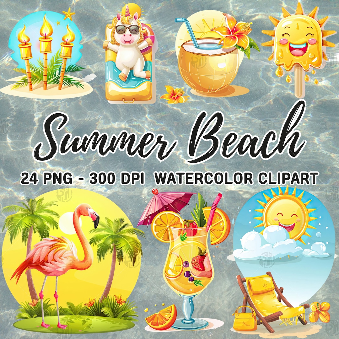 Watercolor Summer Beach PNG, Relax Vacation Clip Art Portrait, Holiday ...