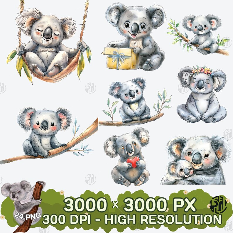 Watercolor Cute Koala PNG, Baby Wildlife Clip Art, Kawaii Koala Clipart ...
