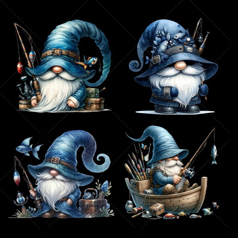 Watercolor Fishing Gnome PNG, Cute Fisherman Gnomes Clipart, Fly ...