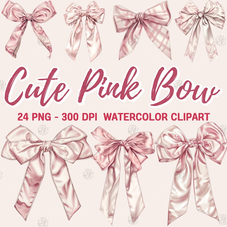 Watercolor Cute Pink Bow PNG, Coquette Bows Clip Art Portrait, Pretty ...