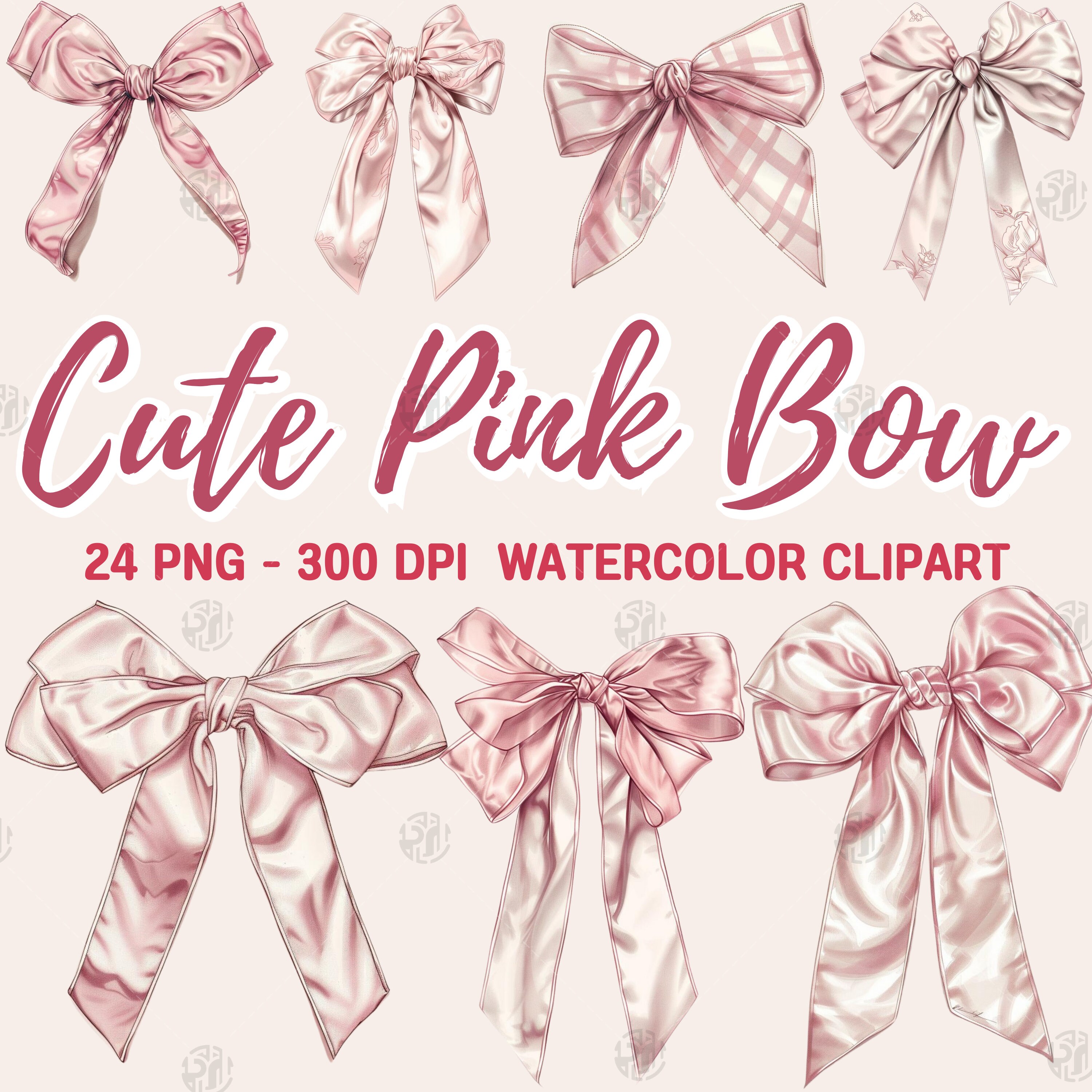 Watercolor Cute Pink Bow PNG, Coquette Bows Clip Art Portrait, Pretty ...