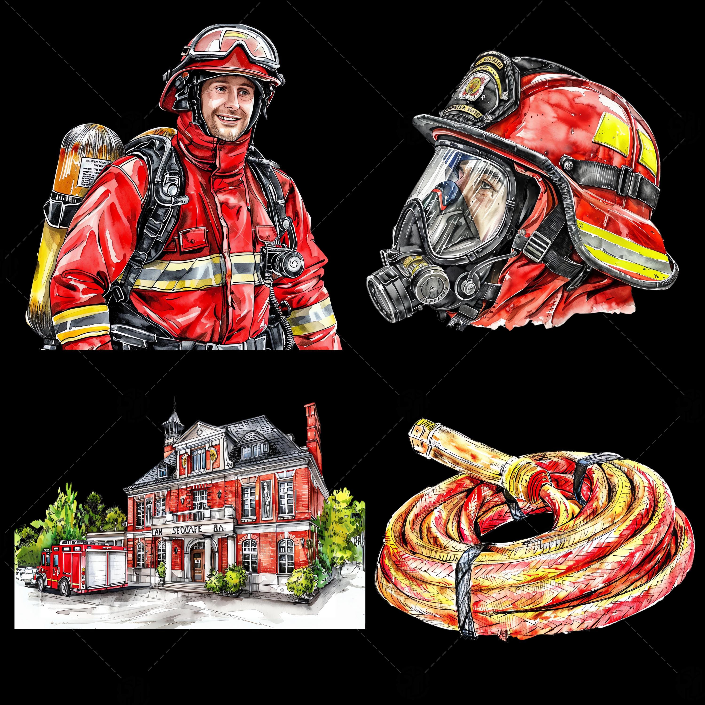 Watercolor Firefighter PNG, Fire Truck Station Clip Art, Firetruck ...