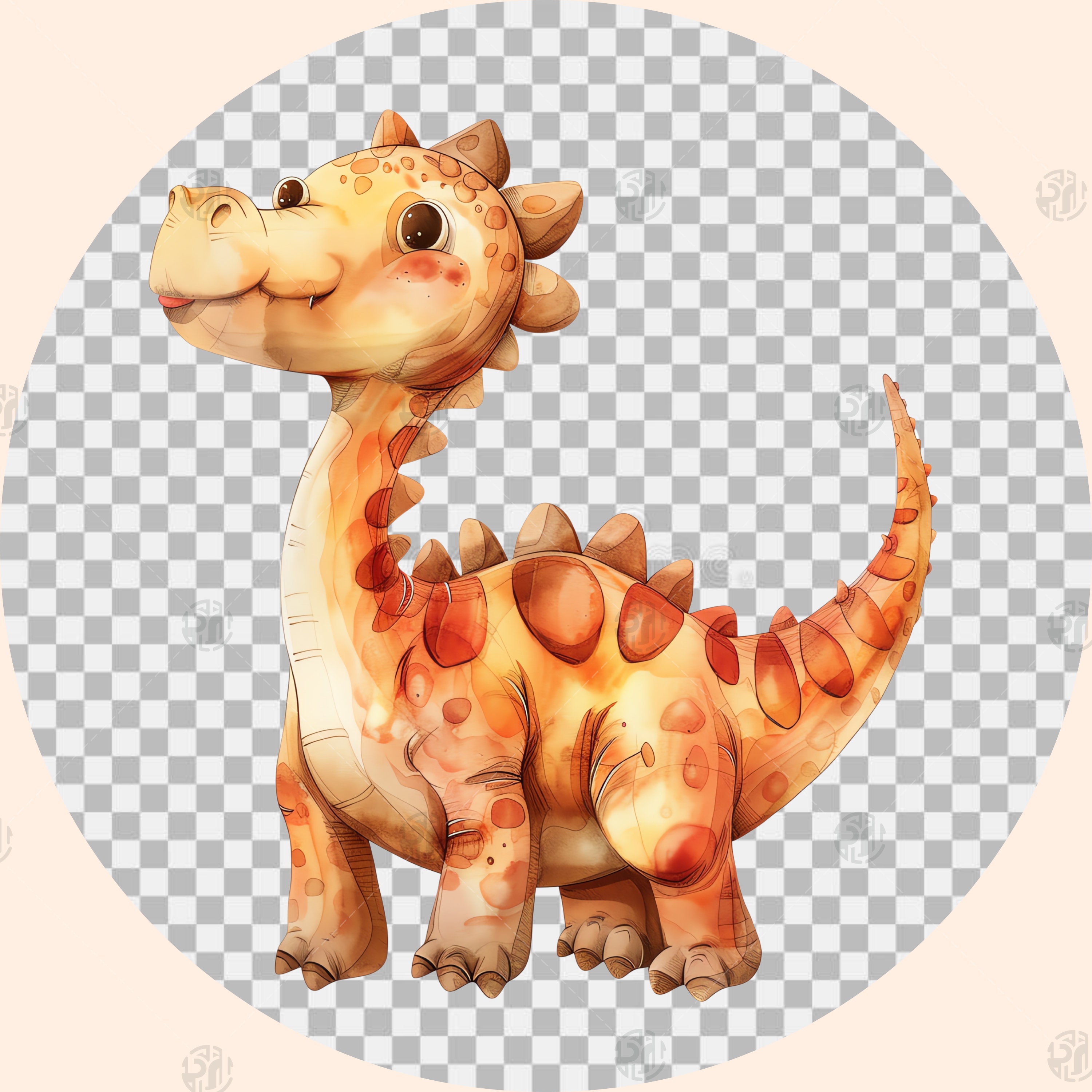 Watercolor Cute Dinosaur With Orange Spots PNG, Baby Dinosaur Clip Art ...
