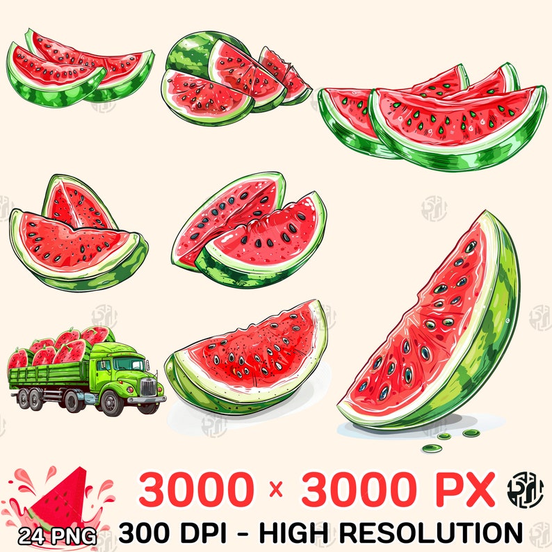 Watercolor Juicy Watermelon Slice PNG, Picnic Clip Art, Summer Fruit ...