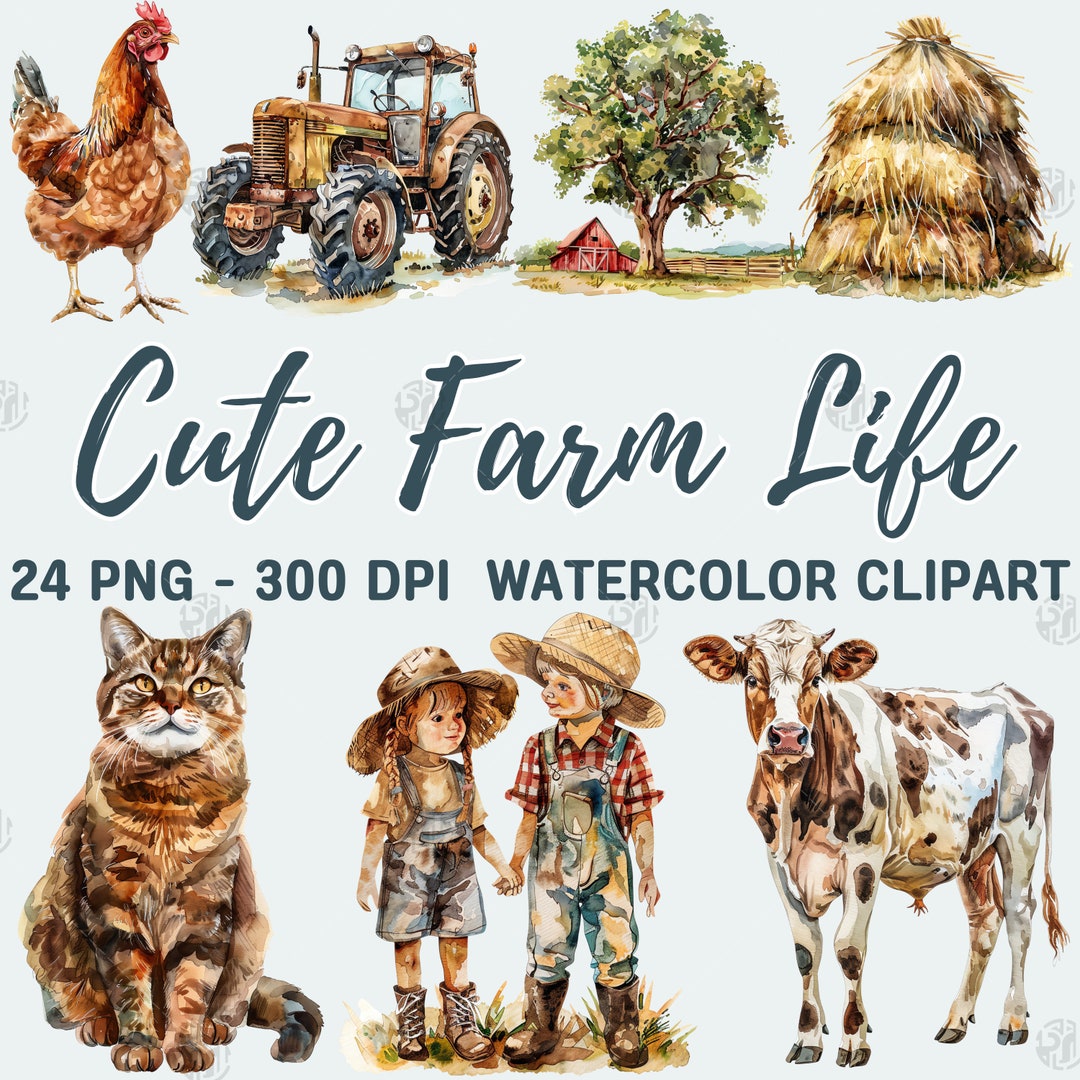 Watercolor Cute Farm Life PNG, Cottage Farming Clip Art, Agriculture ...