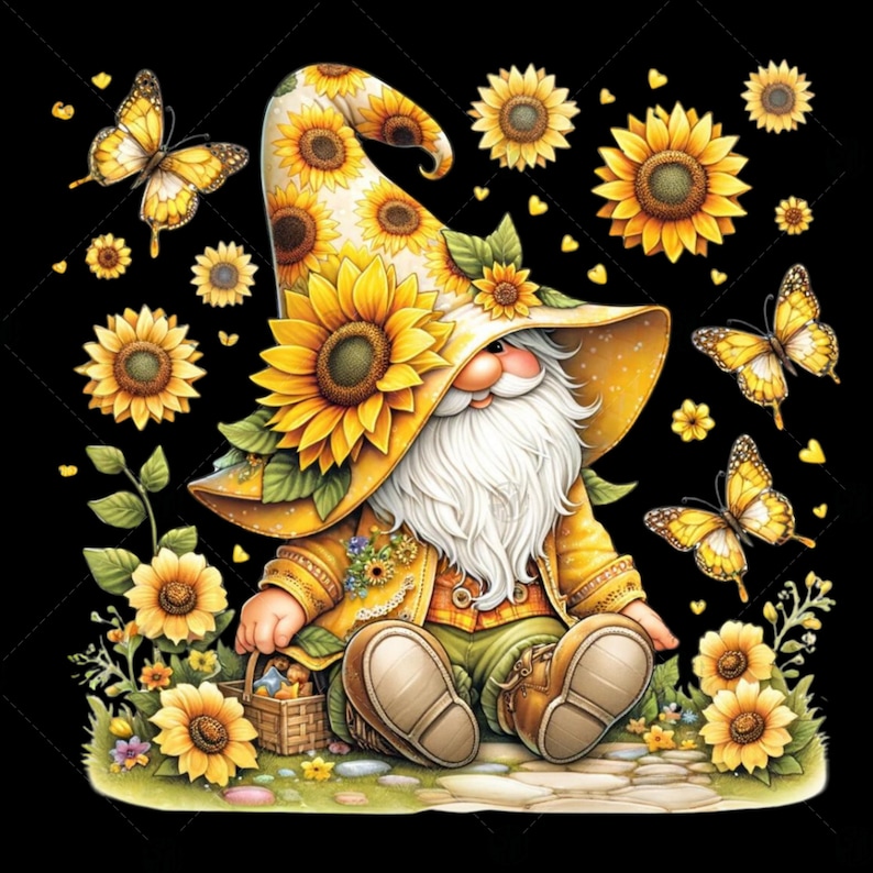 Watercolor Sunflower Gnome PNG, Cute Sunflowers Gnomes Clipart ...