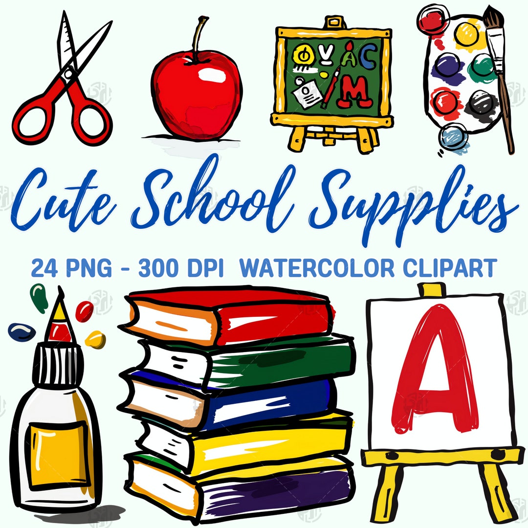 Watercolor Cute School Supplies PNG, Crayons Clip Art, Pencils Clipart ...