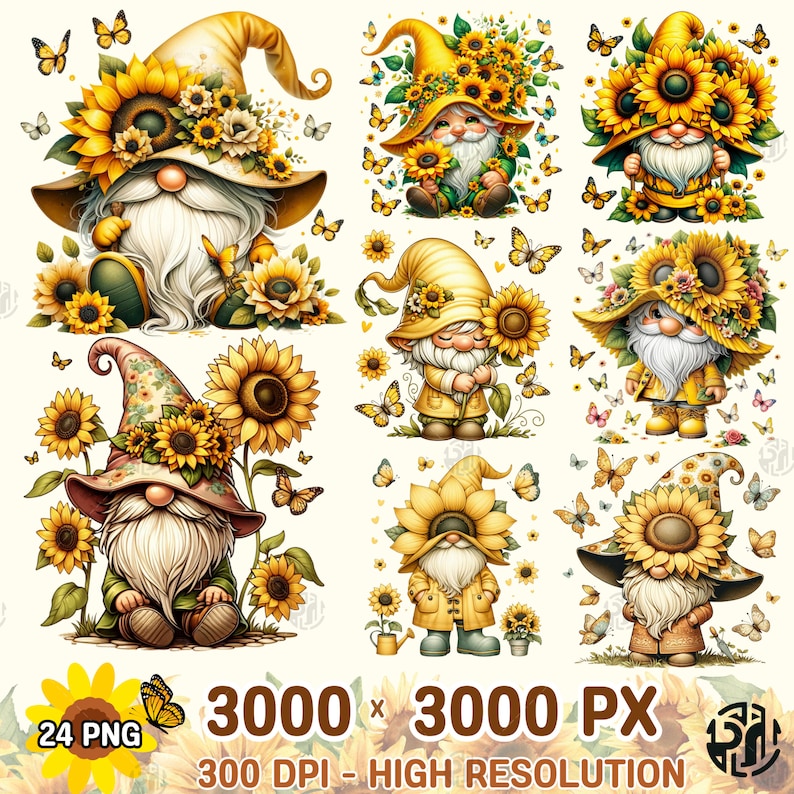 Watercolor Sunflower Gnome PNG, Cute Sunflowers Gnomes Clipart ...