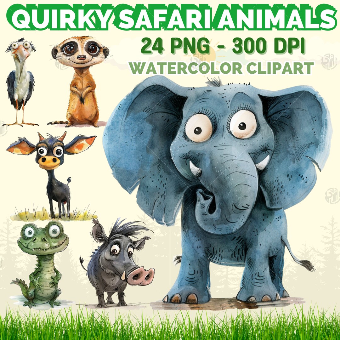 Watercolor Quirky Safari Animals PNG, Silly Wild Animal Clip Art ...