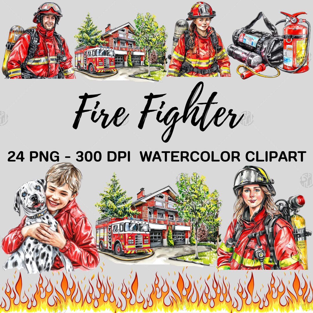 Watercolor Firefighter PNG, Fire Truck Station Clip Art, Firetruck ...