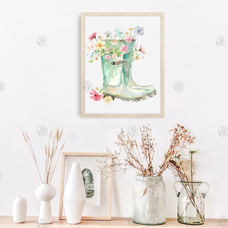 Watercolor Spring Rain Boots PNG, Flower Clip Art Portrait, Hello ...