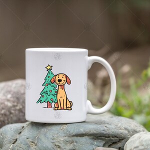 Watercolor Comic Christmas Labrador With Holiday Trees PNG, Festive Dog ...