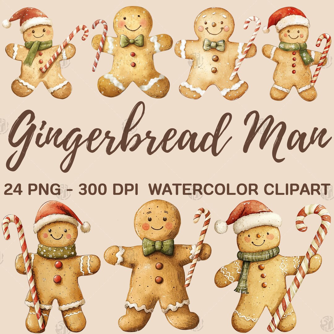 Watercolor Gingerbread Man PNG, Christmas Cookies Clip Art, Festive ...