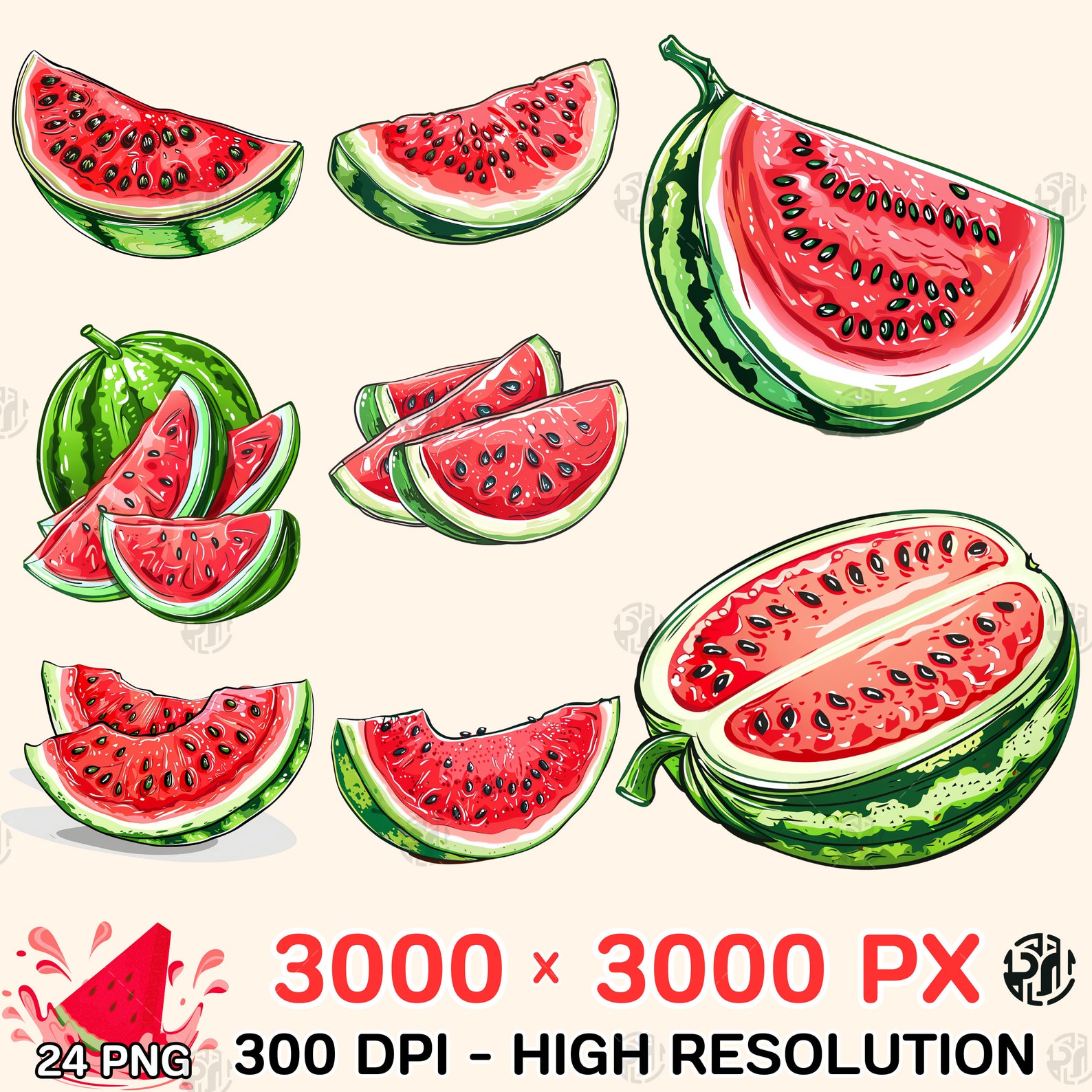 Watercolor Juicy Watermelon Slice PNG, Picnic Clip Art, Summer Fruit ...