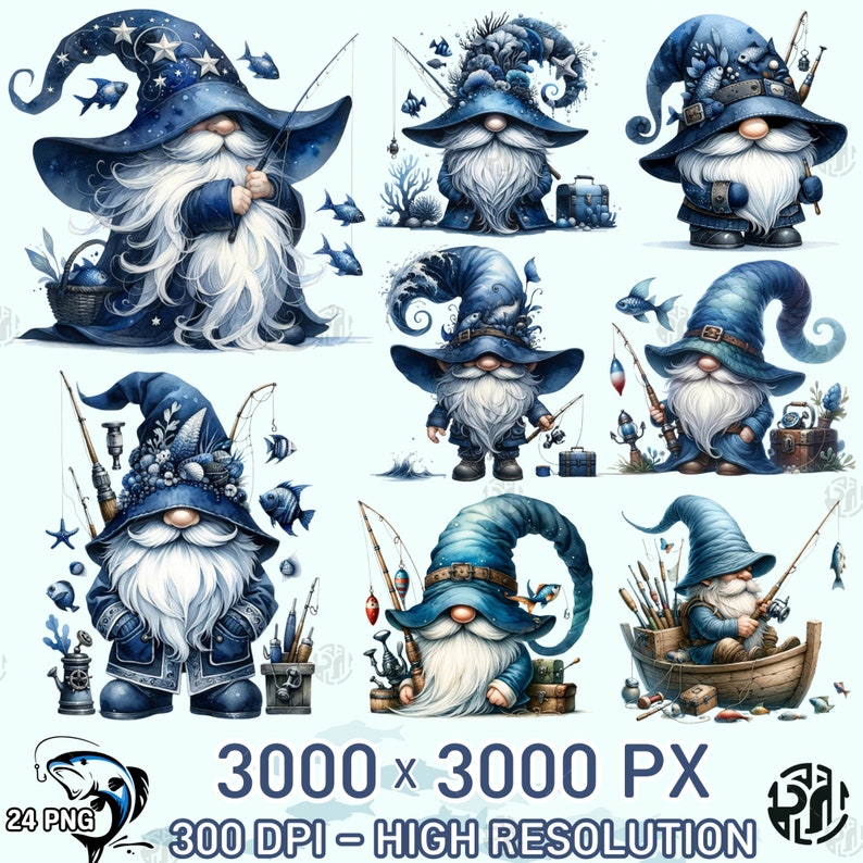 Watercolor Fishing Gnome PNG, Cute Fisherman Gnomes Clipart, Fly ...