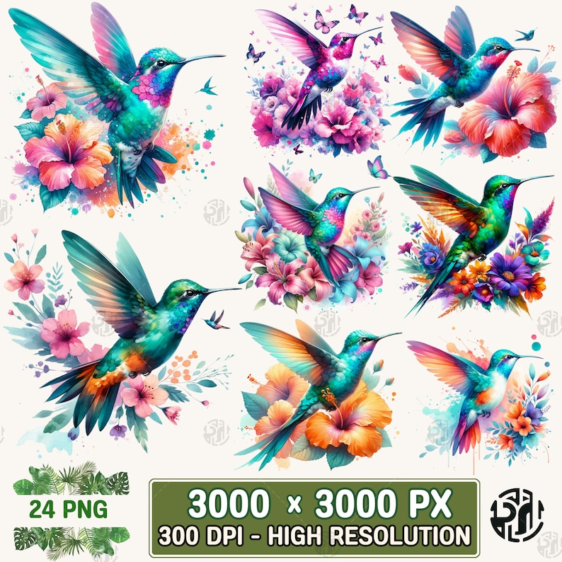 Watercolor Painting Hummingbird With Flower Clipart, Cute Hummingbirds ...