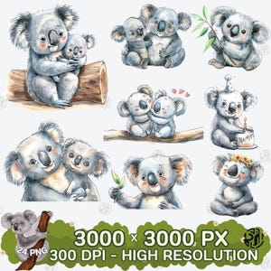 Watercolor Cute Koala PNG, Baby Wildlife Clip Art, Kawaii Koala Clipart ...