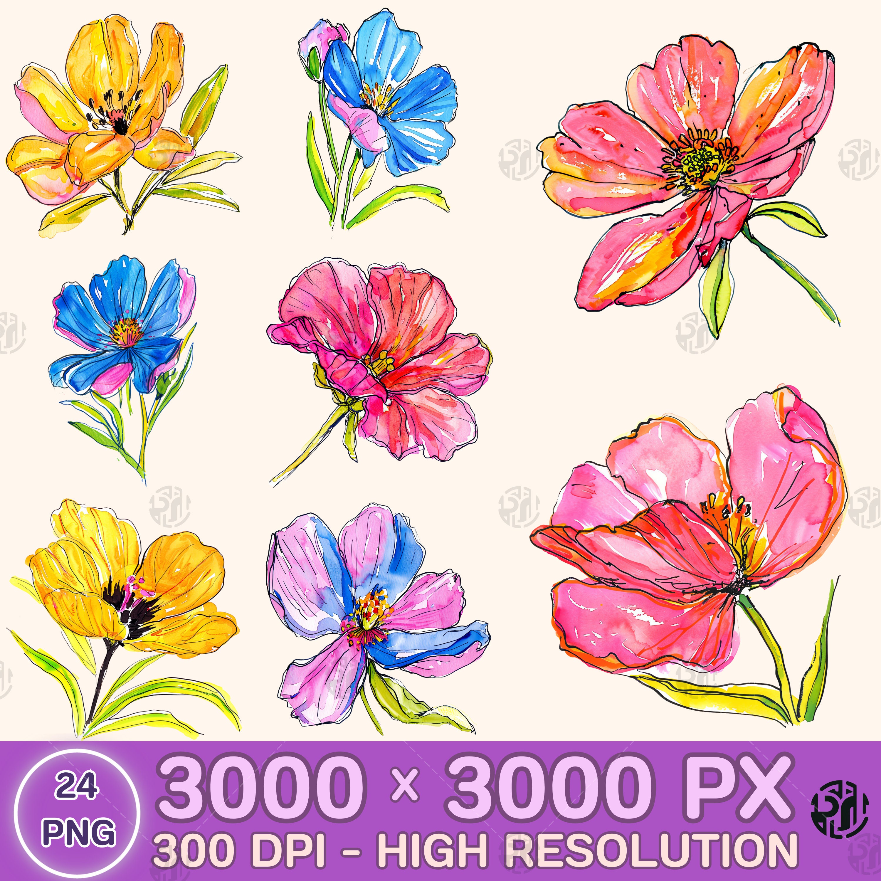 Watercolor Vibrant Pink Flower PNG, Blooming Floral Clip Art, Botanical ...