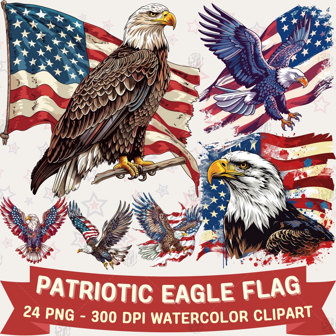 Watercolor Patriotic Eagle Flag PNG, United States Eagle Clip Art ...