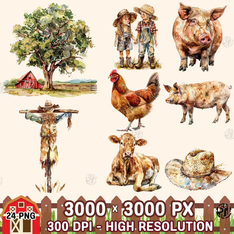 Watercolor Cute Farm Life PNG, Cottage Farming Clip Art, Agriculture ...