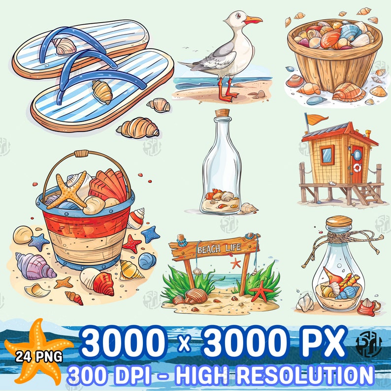 Watercolor Nautical Summer Beach PNG, Ocean Clip Art Portrait, Travel ...