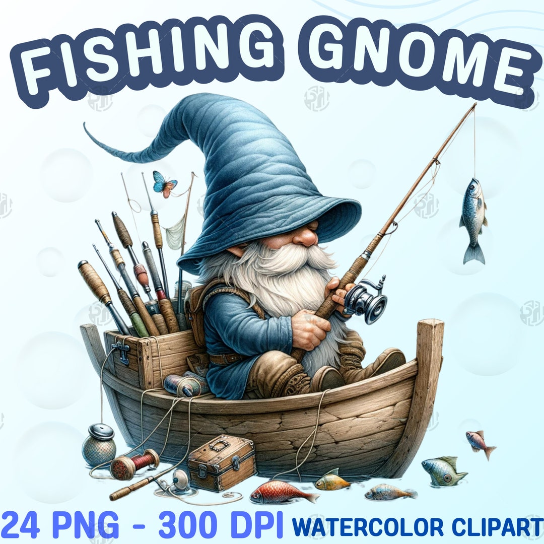 Watercolor Fishing Gnome PNG, Cute Fisherman Gnomes Clipart, Fly ...
