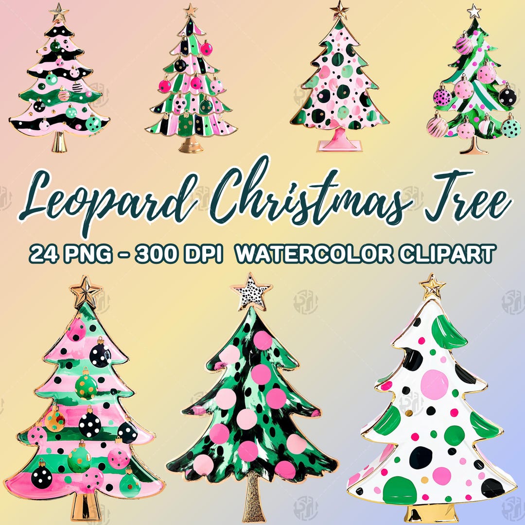 Watercolor Leopard Christmas Tree PNG, Holiday Festive Clip Art ...