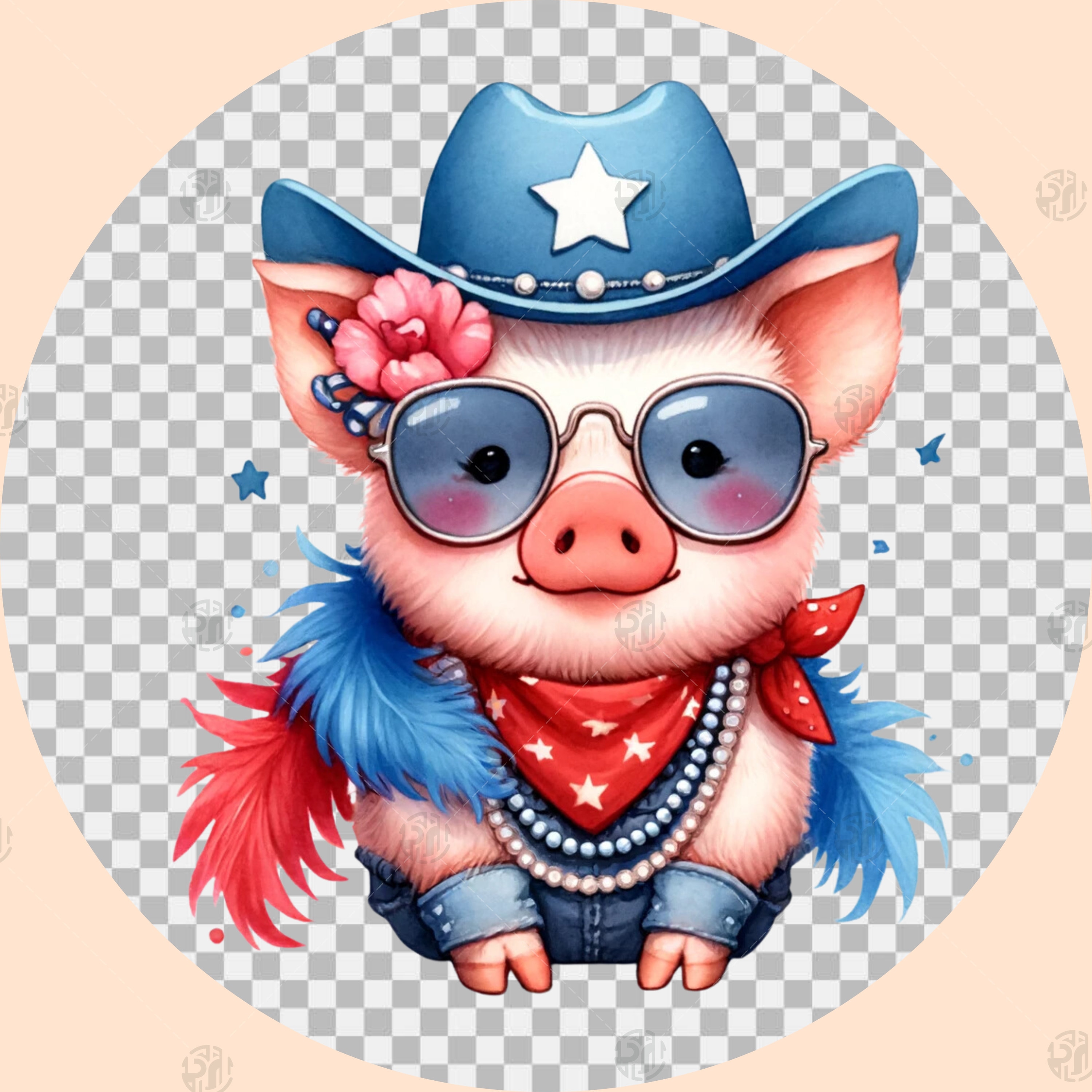 Watercolor Happy Pig PNG, Patriotic Clip Art Portrait, Cute Animal ...