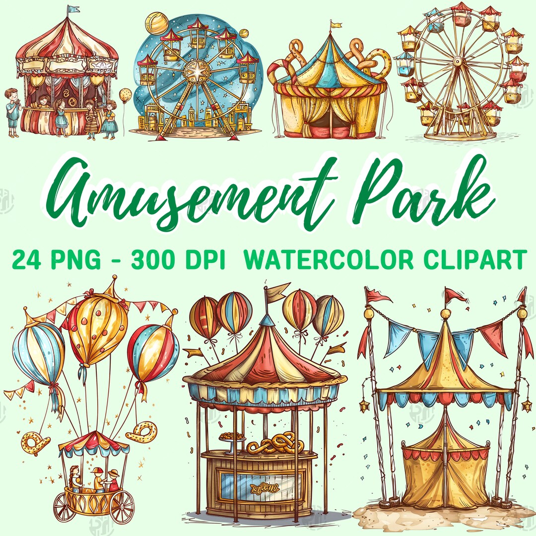 Watercolor Amusement Park PNG, Carnival Clip Art Portrait, Festival ...