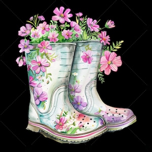 Watercolor Spring Rain Boots PNG, Flower Clip Art Portrait, Hello ...