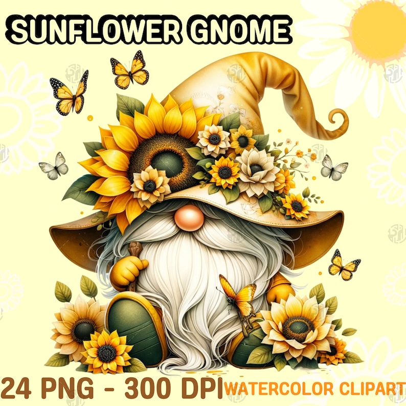 Watercolor Sunflower Gnome PNG, Cute Sunflowers Gnomes Clipart ...