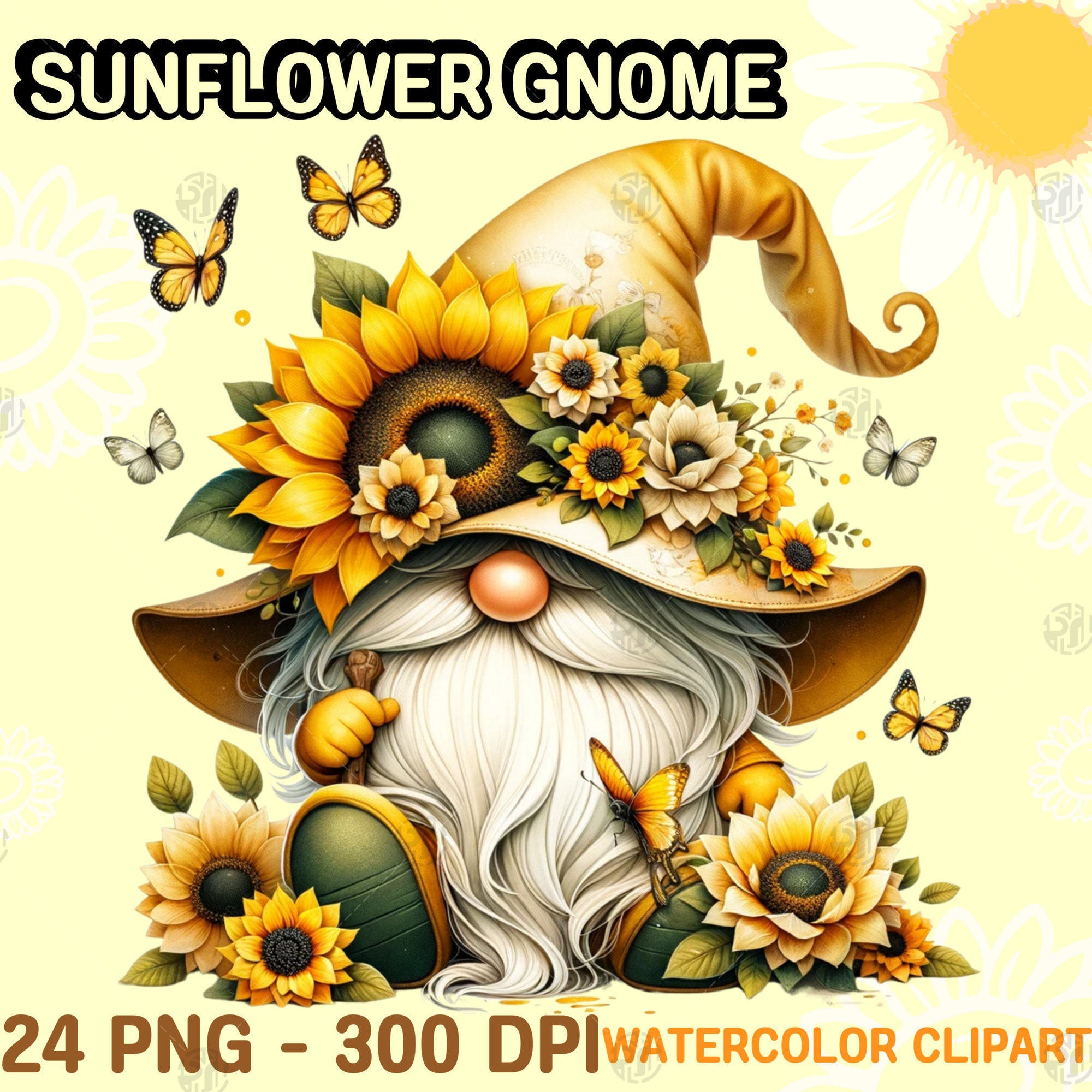 Watercolor Sunflower Gnome PNG, Cute Sunflowers Gnomes Clipart ...