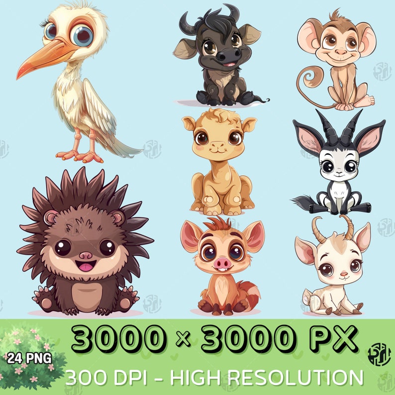 Watercolor Jungle Adventure PNG, Cute Safari Animals Clip Art Portrait ...