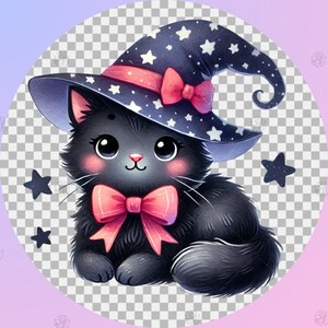 Watercolor Black Cat Halloween PNG, Kawaii Pumpkin Clip Art, Cute Ghost ...