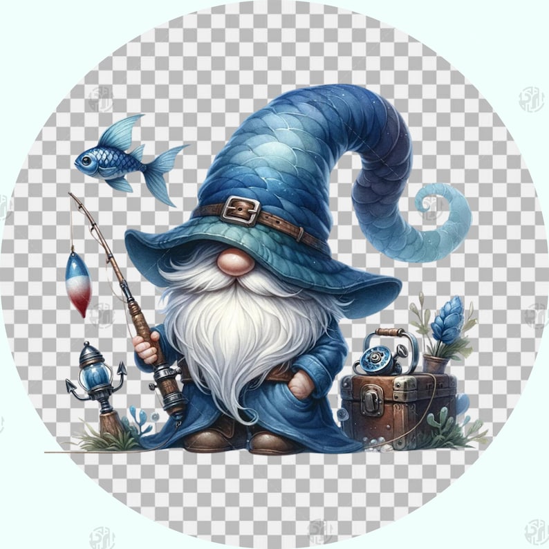 Watercolor Fishing Gnome PNG, Cute Fisherman Gnomes Clipart, Fly ...