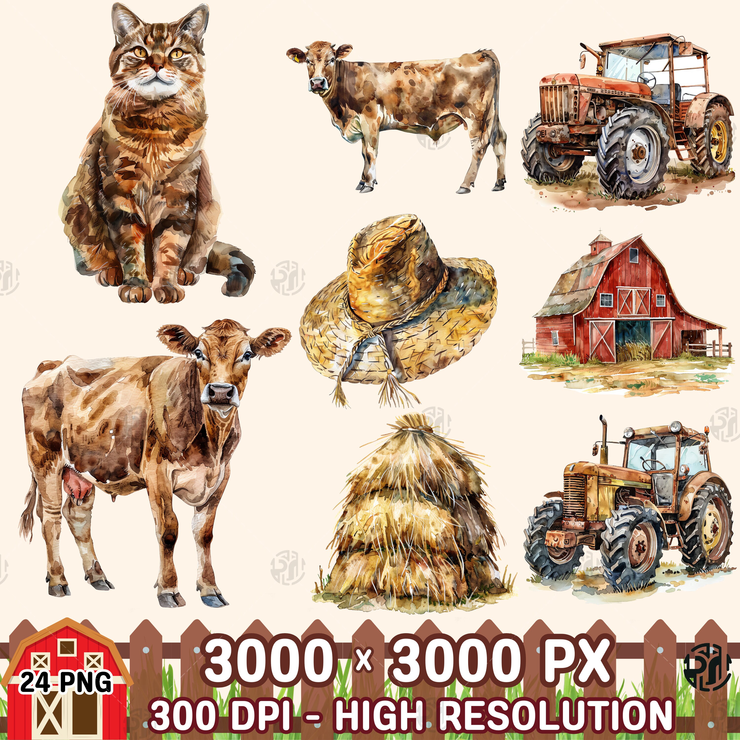Watercolor Cute Farm Life PNG, Cottage Farming Clip Art, Agriculture ...