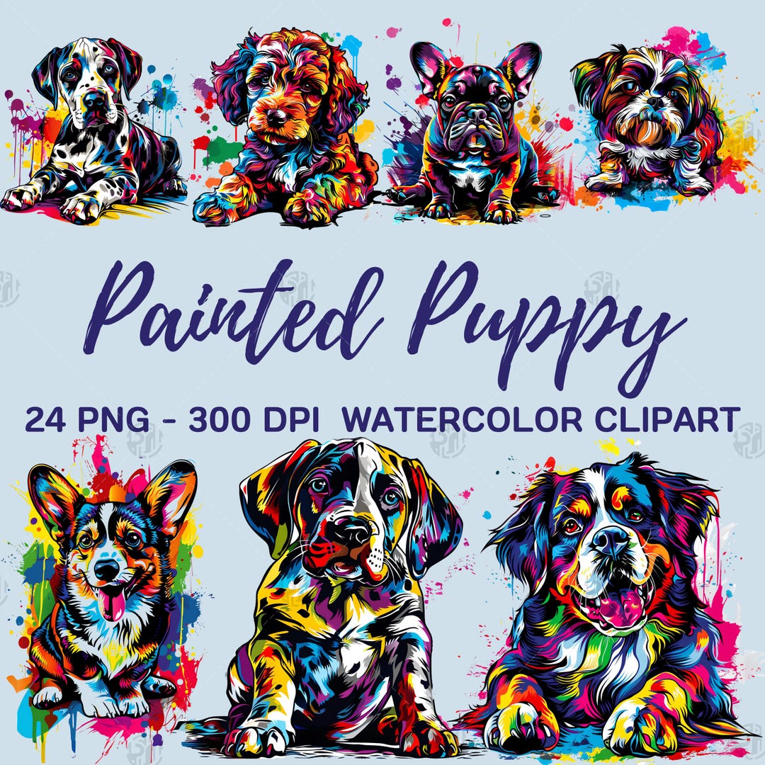 Watercolor Painted Puppy PNG, Vibrant Puppies Clip Art, Colorful Dog ...