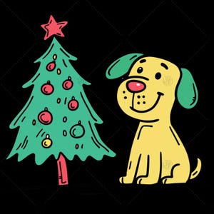 Watercolor Comic Christmas Labrador With Holiday Trees PNG, Festive Dog ...